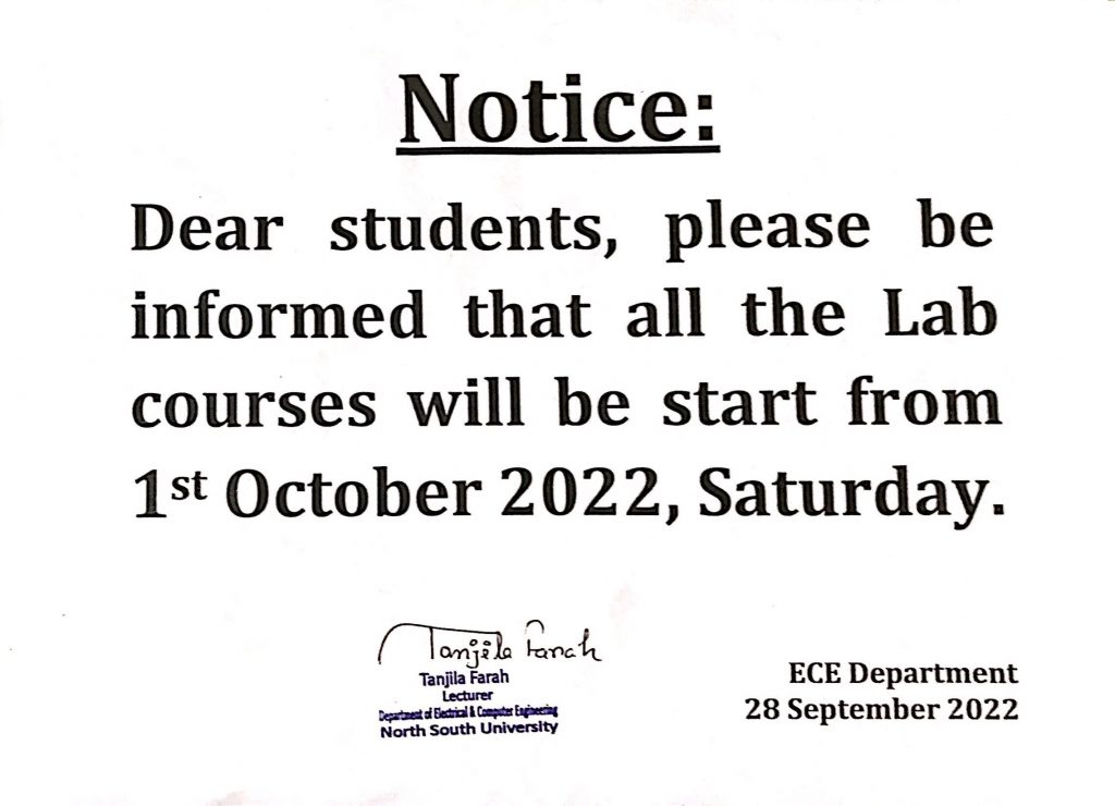 Lab Class Notice- Fall 2022 - Department of Electrical and Computer ...